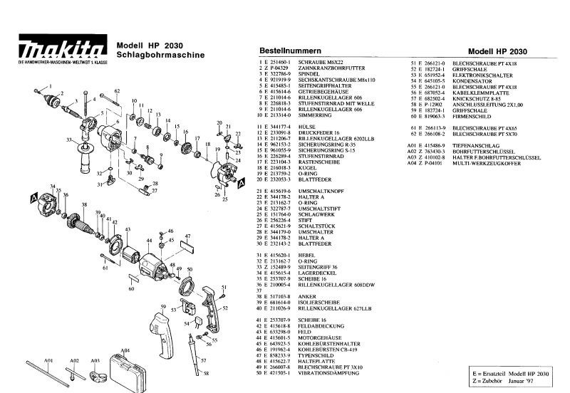 MAKITA Części zamienne do HP2030 - Serwis Specmajster.pl